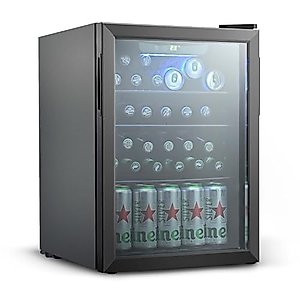 FREE VILLAGE Wine Fridge - Wine Beverage Refrigerator & Cooler with 2.6 cu.ft., 95 Cans, 40°F-61°F Adjustable Temp, Touch Controls, LED Lighting, Perfect for Student Dormitories, Home, Office, Bar