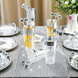 70s Disco Party Supplies Disco Balls Plates Napkins Cocktail Stirrers Disposable Plastic Cups Party Table Runner for 80s 90s Wedding Picnic Travel(101 Pieces)