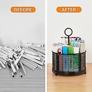 Spacrea Pencil Holder for Desk - 360°Degree Rotating Pen Organizer, Desk Organizer with 4 Compartments, Pen Holder for Desk, For School, Classroom, Office, Art Supplies(Black)