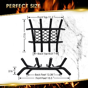 G GOOD GAIN Fireplace Grate with Ember Retainer, 15.5" Heavy Duty Cast Iron Indoor, Chimney Hearth Wood Stove Burning Rack Holder,1/2” Bar Fire Place Asseccories for Outdoor, Fire Pits, Camping.