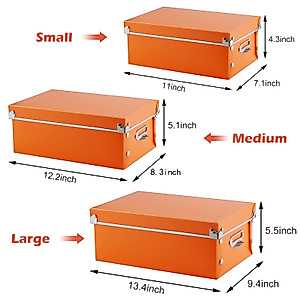 SEEKIND photo boxes storage, storage boxes with lids and Handles, 3 in 1 Set, Multiple Size(Small/Medium/Large) Plastic Box for Photos, tax papers, Cosmetic, Socks, Snacks, Etc(Orange)