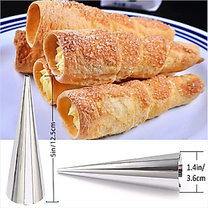 AMBESTAR 10 Pack Cream Horn Molds for Baking +10 Pack Cannoli Tubes Stainless Steel, 5 inch Large Size Cream Horn Mould and Cannoli Tubes for Baking Cream Horns, Brioche Rolls