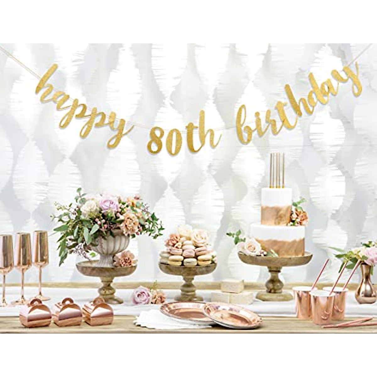 Happy 80th Birthday Banner - 80th Birthday Banner，80 Banner Gold，80th Anniversary Banner Gold，80th Birthday Banner for Women/men，happy 80th Birthday Banner Party Decorations