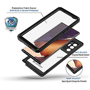 Lanhiem Galaxy Note 20 Ultra Case, IP68 Waterproof Dustproof Shockproof Case with Built-in Screen Protector, Full Body Sealed Underwater Protective Cover for Samsung Note 20 Ultra 6.9 inch, Black