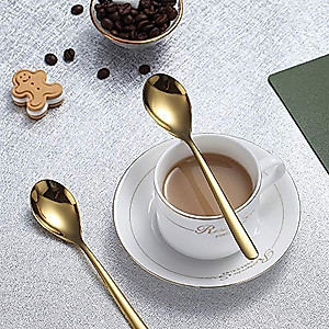 Gold Coffee Spoons 4 Pieces, Homquen 5.5" Modern Design Stainless Steel Demitasse Espresso Spoons Set, Mini Small Spoon Silver Dishwasher Safe