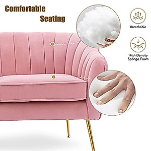 Altrobene Velvet Sofa Couch for Two People, Modern Loveseat for Living Room Bedroom Small Spaces, Blush Pink