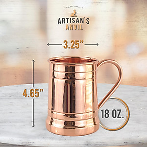 PURE COPPER BEER MUG – Unique Tankard Look - Handmade 100% Pure Copper Beer Stein - Solid Copper,No Lining - Polished Copper Inside & Out - 18 oz – Ice Cold Beer, Moscow Mules, & Recipes E-book