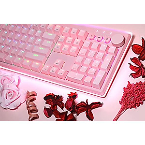 i-rocks K71M RGB Mechanical Gaming Keyboard with Media Control Knob, Gateron Switches (Brown), 104 Keys w/Full NKRO, PBT Keycaps, Multimedia Hotkeys, Detachable USB-C Cable and Onboard Storage, Pink