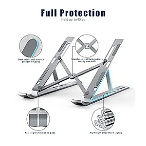 Rrtizan Foldable Laptop Stand for Desk, Ergonomic Computer Stand Adjustable Height Portable Aluminum Notebook Riser Holder, Compatible with MacBook Pro, Air, 9-15.6” Laptops and Tablets (Silver)