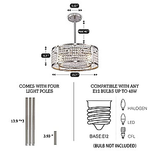 Flush Mount Caged Ceiling Fan with Lights Remote Control, Low Profile Ceiling Fan with Light Small Modern Bladeless Ceiling Fan with Reversible 6 Speeds Motor for Bedroom Dining Room (Brushed Nickel)