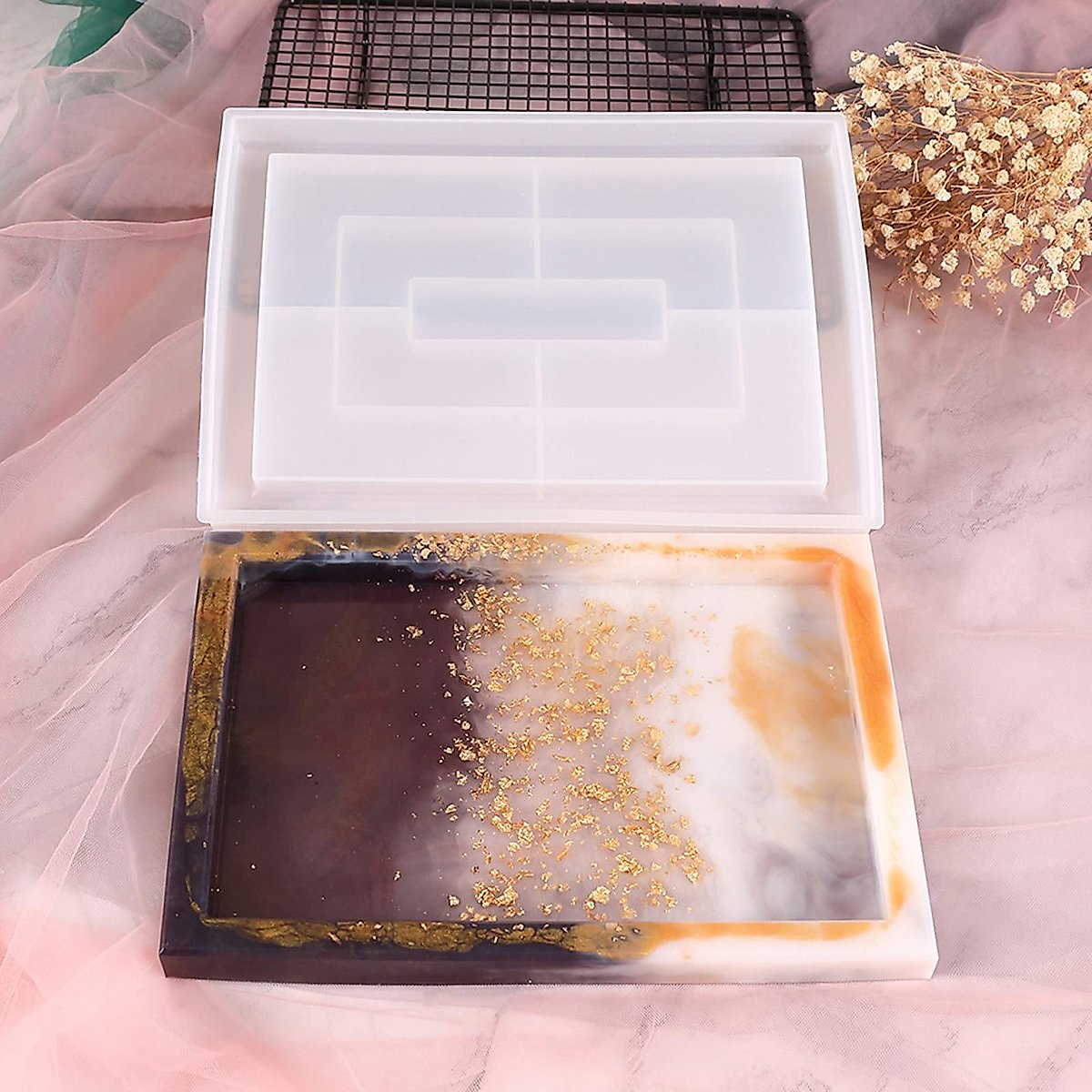Large Resin Molds Silicone, Large Tray Molds for Resin Casting Cool Rolling Tray Epoxy Silicone Molds Easy to Release,Rectangle Resin Casting Molds with Edges