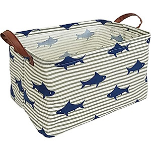 CLOCOR Rectangular Shark Storage Basket,Collapsible Cute Pattern Kids Toys Bin,Waterproof Coating Storage Box with Handles for Bathroom,Shelf Basket (Shark)