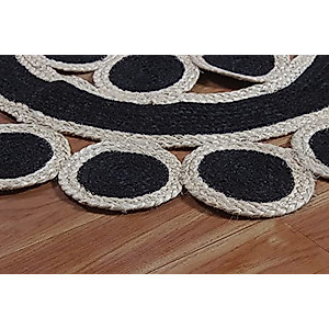 CASAVANI Cape Code Circle Area Rug - 6 x 6 Feet Beige Black Pattern Natural Jute Mat Ideal for High Traffic Area in Bedroom Bedside Round Dining Side Round Living Room Hallway and Kitchen Mat