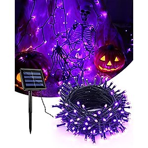 Flacchi Purple Solar Halloween Lights 72ft 200 LED 8 Modes Waterproof Solar String Lights for Garden,Patio,Fence,Balcony,Outdoor,Holiday Decoration