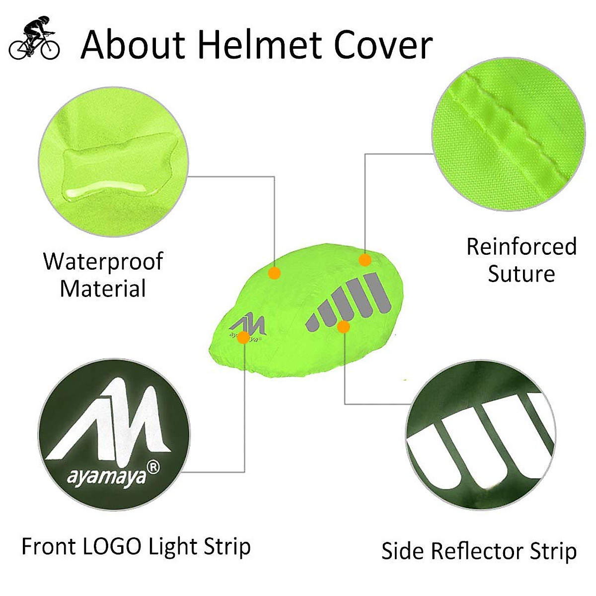 ayamaya Bike Helmet Cover with Reflective Strip, High Visibility Waterproof Cycling Bicycle Helmet Rain Cover Windproof Dustproof Breathable Road Bicycle Helmet Water Cover Ride Gear
