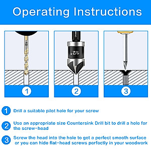 Countersink Drill Bit Set 5-Piece, M2 HSS, 82 Degree, 5 Flute, ¼” Quick Change Hex Shank, 1/4” 3/8” 1/2” 5/8” 3/4” Sharp and Durable Countersink Bits for Metal Wood and Plastic, with Storage Case