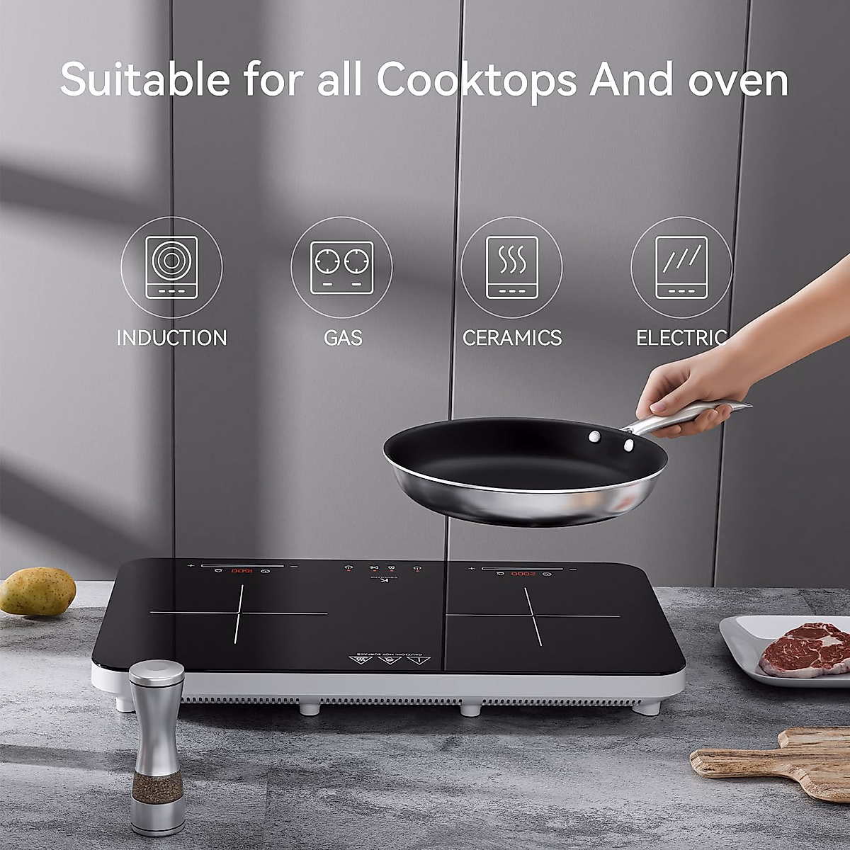 COOKNANO Stainless Steel Nonstick Frying Pan Set, 3 Piece cookware set, Tri-Ply Skillet, 8 inch, 9.5 inch, 11inch Cooking pan, Oven Dishwasher Induction Gas Safe, Silver, Suitable for All Stove