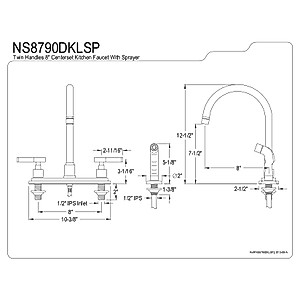 Kingston Brass NS8790DKLSP Water Onyx 8 inch Centerset Kitchen Faucet with Lever Handle and Matching Side Sprayer, Black Stainless Steel