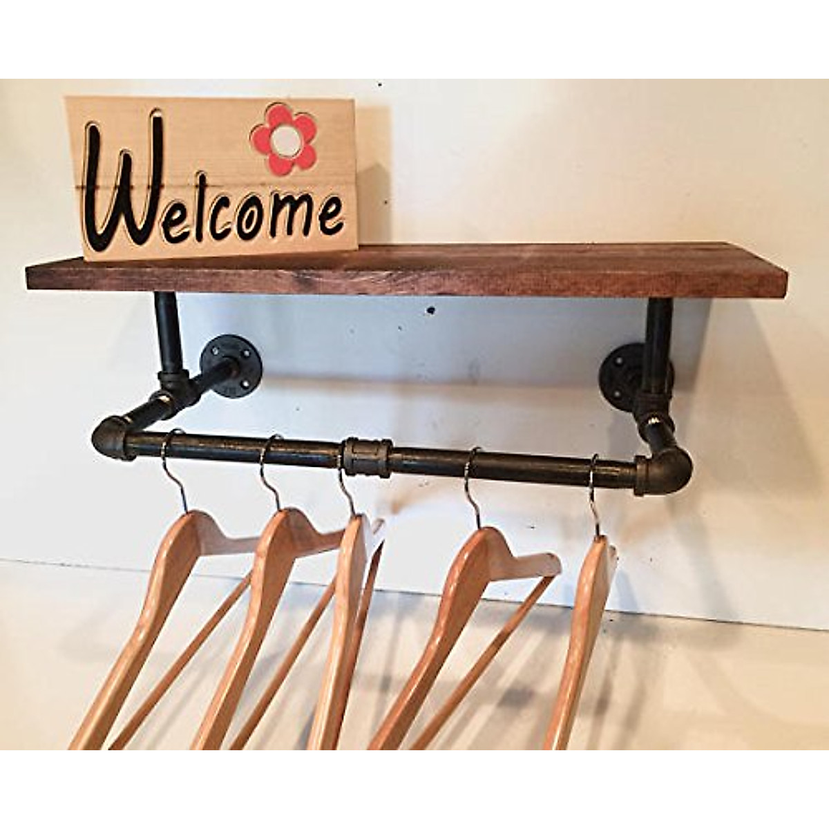 Clothing Rack, Pipe Rack, Rustic Laundry Rack Sign with a Touch Industrial Style with 24" Shelf (Stain Options)