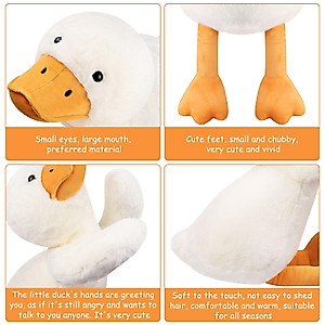 Achwishap Duck Stuffed Animals,23.6” Duck Plush Pillow,Duck Plush Toy Hugging Pillow,Giant Cute Plushies Duck Kawaii Pillow,Cuddly Animal Sleeping Pillow for Kids Adults(White)