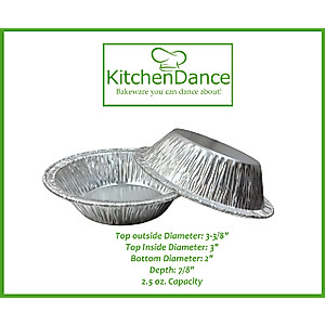 KitchenDance Disposable Aluminum Tart Pan - 3" Round Aluminum Foil Pans for Restaurants, Bakeries - Baking Pan Perfect for Baking, Storing, and Preparing Food - A90, Pack of 500