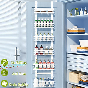 jinligogo Over the Door Pantry Organizer 6-Tier Adjustable Basket, Hanging Narrow Spice Rack, Behind the Closet Door Storage Heavy Duty for Kitchen, Laundry Organization