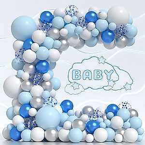 Blue and White Balloons Royal Blue Balloons 12inch 50pcs, Blue Confetti Balloon Blue and White Balloon Arch Kit Light Blue Baby Blue Ballons for Birthday Decorations Wedding Party Baby Shower