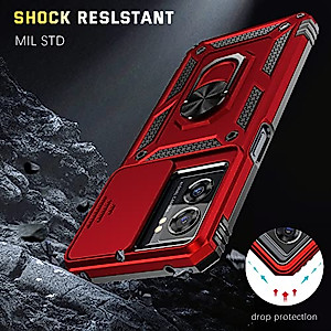 OnePlus Nord N300 5G Heavy Duty Armor Case + Tempered Glass, Shockproof Rugged Military Grade with Kickstand & Lens Protector - Red