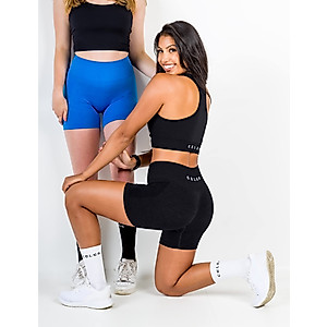 CELER Womens Workout Shorts Seamless Scrunch Butt Gym Shorts High Waisted Yoga Athletic Booty Shorts, Black M