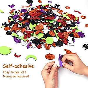 Halloween Stickers for Kids, 800 Pcs Glitter Foam Craft Stickers Self Adhesive Pumpkin Shape Stickers for Kids Party Halloween Decorations