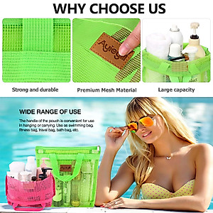 2 Pcs Shower Mesh Caddy Bag Quick Dry Hanging Toiletry and Bath Organizer for Travel and Swimming with Zipper (Roes-Green)