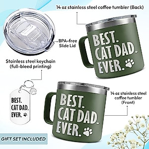 Hyturtle Best Cat Dad Ever Coffee Mug - Forest Green Tumbler 14 Oz - Gifts For Dad from Daughter Son - Birthday Gifts for Men - Fathers Day & Christmas