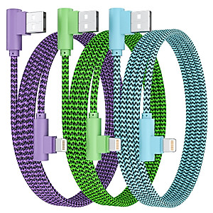 Snisre iPhone Charger 90 Degree 3 Pack [Apple MFi Certified] Nylon Braided Lightning Cable Right Angle Fast Charging Cord for iPhone 14 13 12 11 Pro/Pro Max/Mini/XS/XR/8 7 Plus, iPad (10 Foot)