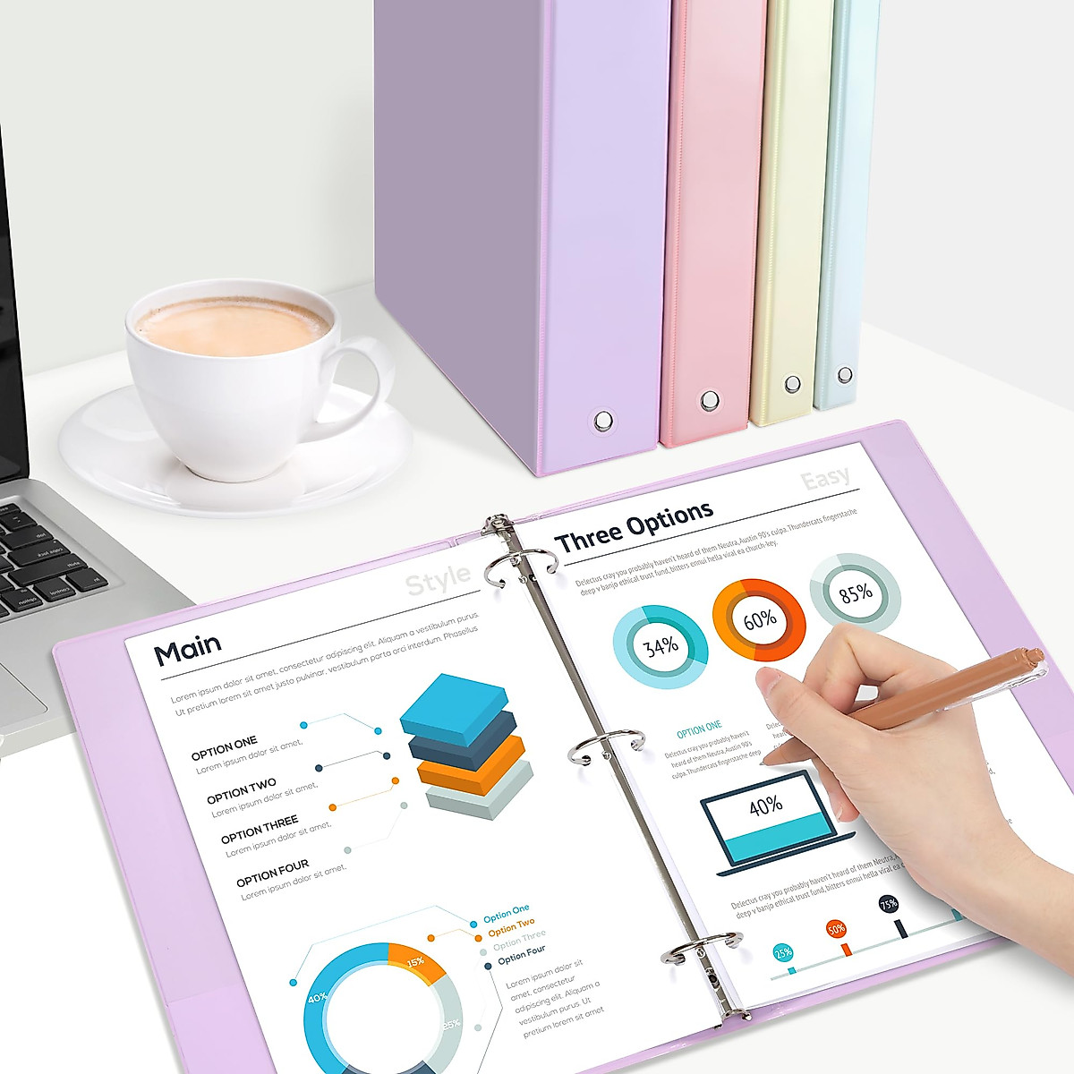 SUNEE 1/2 Inch Binders 3 Ring 4 Pack, Clear View Binder Three Ring PVC-Free (Fit 8.5x11 Inches) for School or Office Supplies, Assorted Pastel Binder