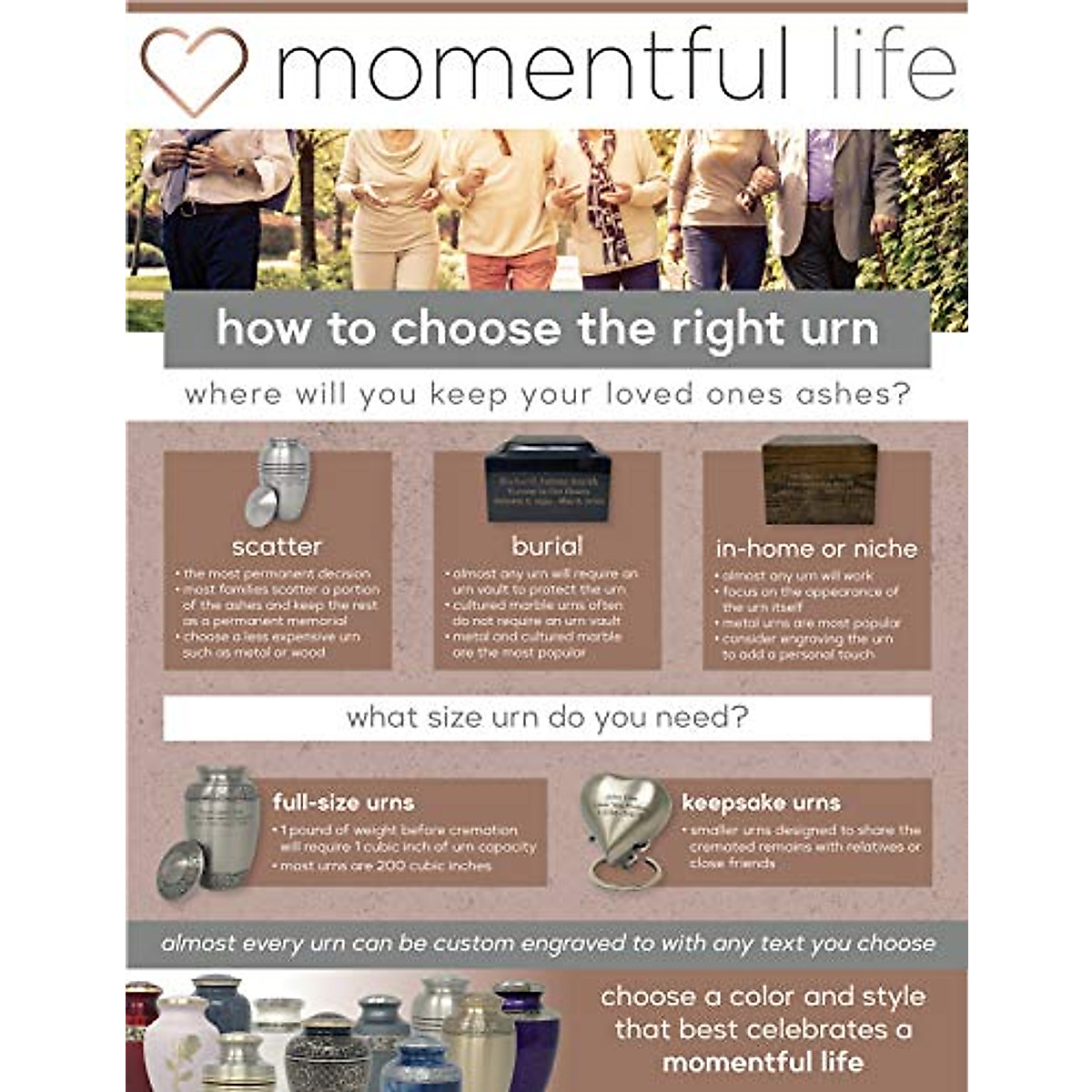 Momentful Life Custom Engraved Embossed Bronze Cremation Urn Adult Bronze Cremation Urn