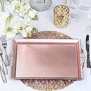 Efavormart 2 PCS - 14"x10" Rose Gold Square Decorative Plastic Serving Trays With Embossed Rims