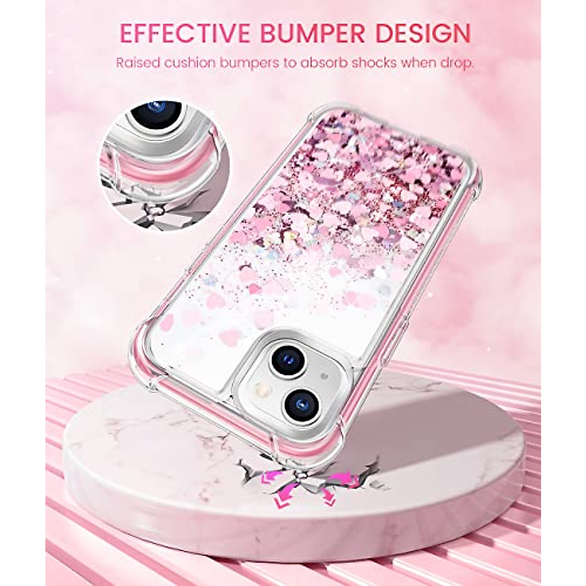 Caka Case Compatible for iPhone 13 Glitter Case, iPhone 14 Case for Women Girls with Built-in Screen Protector Bling Sparkle Liquid Full Body Protective Case for iPhone 13 14 6.1 inch - Rose Gold