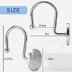 Silver Shower Curtain Hooks, Decorative Shower Curtain Rings, Modern Creative Metal Shower Curtain Hooks Rust Proof, Balanced Gliding Shower Hooks for Shower Curtain, 12 Pack, Circular Stripes