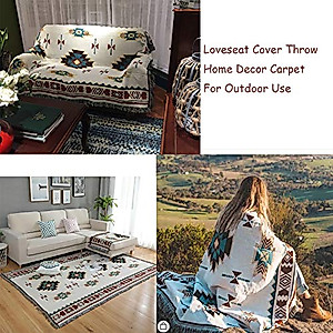 AIVIA Southwest Throw Blanket for Couch Bed, Cotton Woven Southwestern Navajo Throws Tapestry Cover for Living Room Chair Sofa Decorative w/Boho Fringe - Off White Green Burgundy Red, 50" x 60"