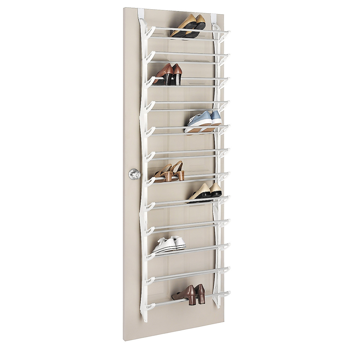 Whitmor Over the Door Shoe Rack, Fold-up Non-slip Bars, 36 Pair, White