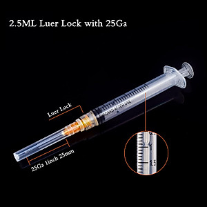 20Pack 2.5ml Syringes with 25 Gauge 1 Inch Needle for Industrial, Scientific Labs, Liquid Dispensing, Oil or Glue Applicator, Individually Wrapped