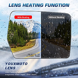 Youxmoto Driver Left and Passenger Right Side Heated Mirrors Glass Replacement, Fit for Ford F150 2011 2012 2013 2014 Side View Mirror Glass with Rear Holder, Fit for BL3Z-17K707-E + 4L3Z-17K707-DA