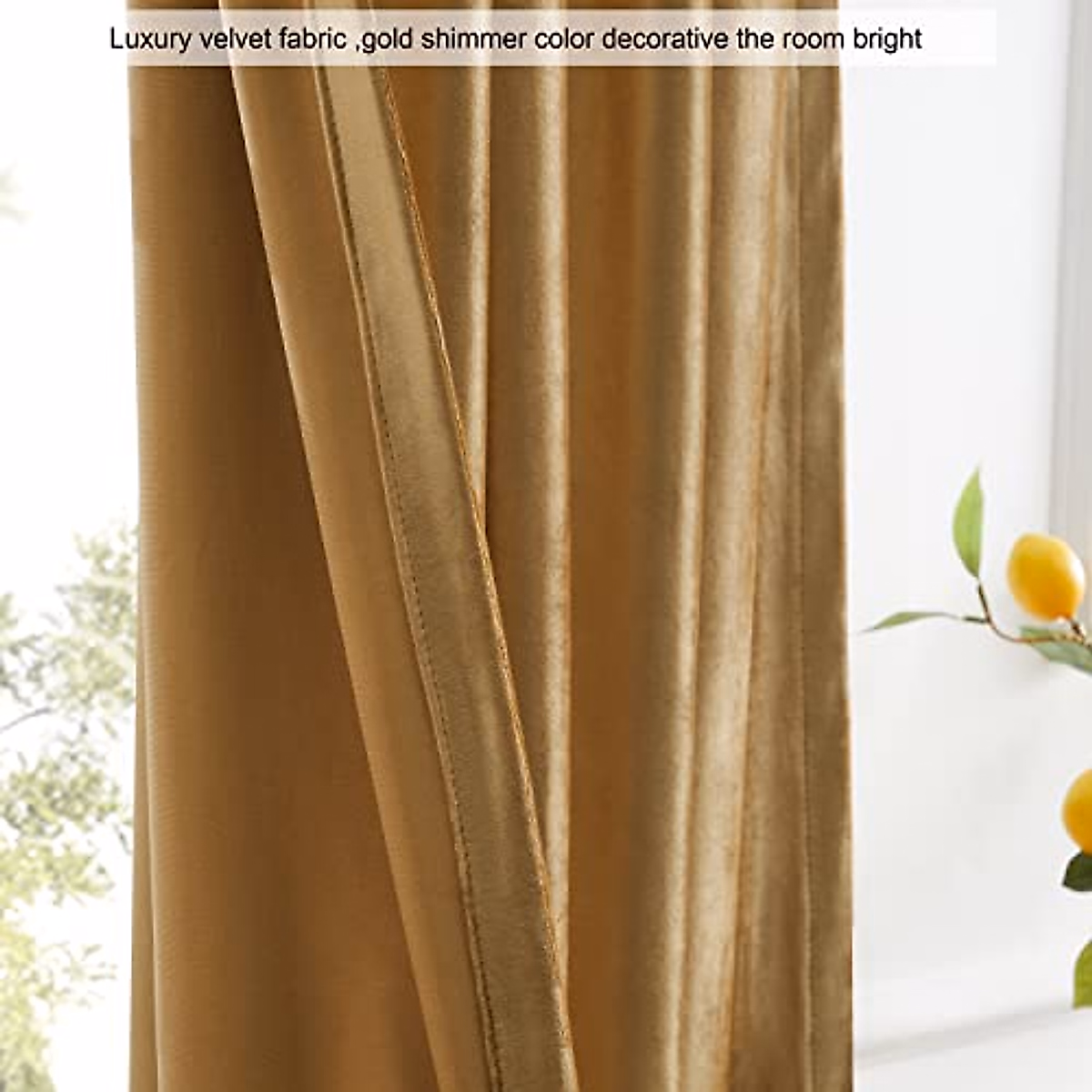 PRIMROSE Dark Golden Curtains 84 inch for Living Room Velvet Blackout Rod Pocket Window Drapes Treatment Semi Room Darkening Decor Curtains for Bedroom Set of 2 Panels