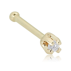 AVORA 14K Yellow Gold Simulated Diamond CZ Nose Ring Stud - 1.5mm (20 Gauge)