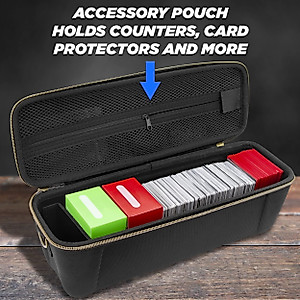 CASEMATIX Card Case Holder for Trading Cards with 5 Removable Dividers, 5 Tab Dividers and Shoulder Strap - 1000 Card Game Case Playing Card Storage for Unsleeved Cards, Sleeved Cards and Deck Boxes