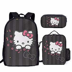 Ehsdde 17 Inch Cute Cartoon Cat Backpack Casual Travel Backpacks With Lunch Bag Pencil Case Box for Women Gift