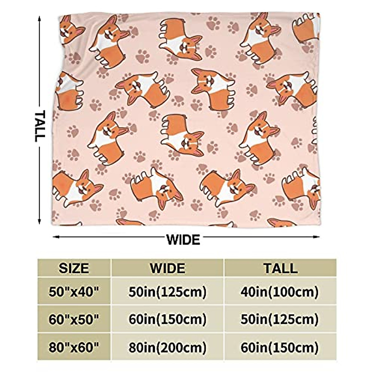tiehrpr Cute Corgi Dog Blanket Flannel Fleece Throw Blanket Kawaii Stuff for Bed Couch Sofa Chair 60"X50"