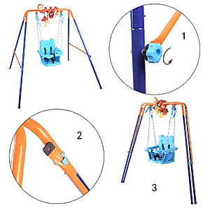 DRM Folding Toddler Swing with Spiral Hanging Toys - Heavy-Duty Indoor Outdoor Baby/Child Swing Set with Safety Seat for 9-36 Months Old