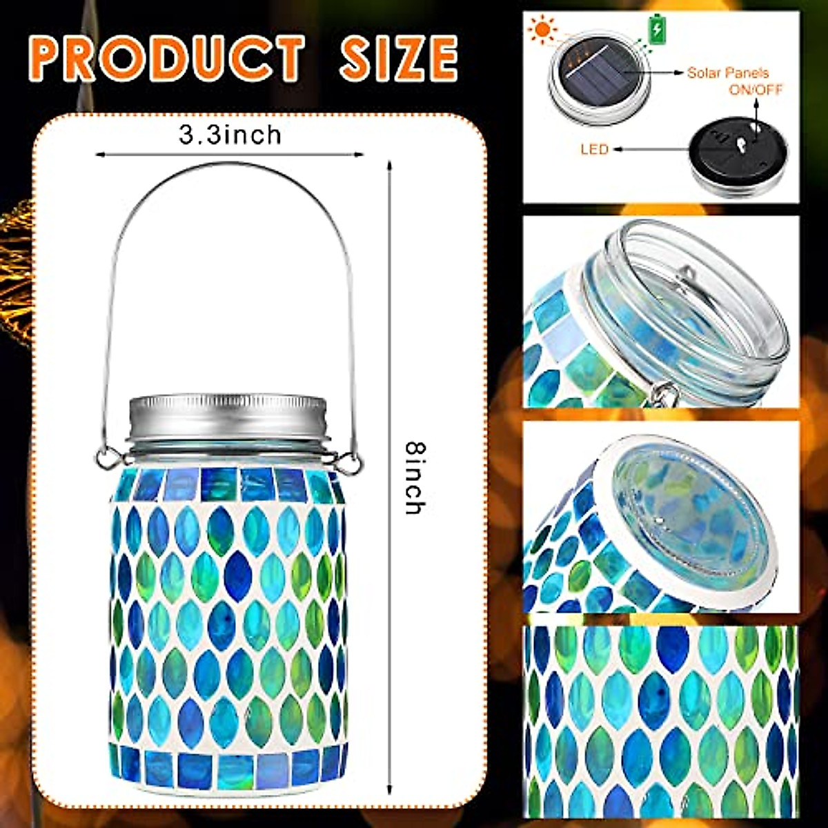 Zhehao 6 Pieces Outdoor Lanterns Waterproof Solar Powered Mosaic Lights Christmas Garden Lanterns Solar Mosaic Lamp Lanterns for Christmas Holiday Garden Yard Patio Pathway Decoration, Blue, Red