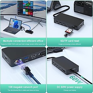 MTAKYI Surface Dock Triple Display with Power Supply, 12 in 1 Surface Pro Docking Station Dual 4K HDMI+VGA for Surface Pro 9/8/X/7/6/5/4/3, Surface Laptop go/5/4/3/2/1 USB C Splitter